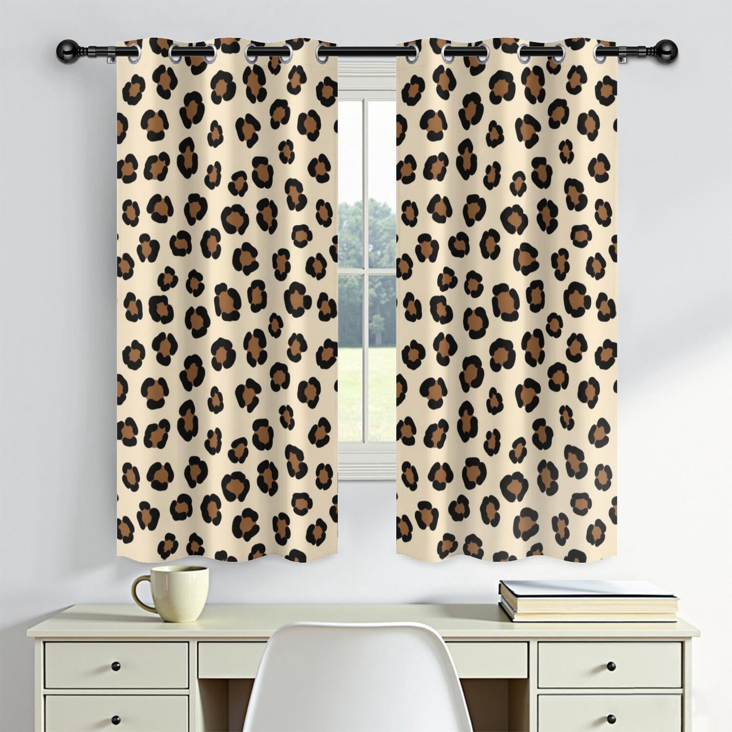 Brown and Beige Leopard Print Blackout Curtains,Triple Weaved Fabric ...