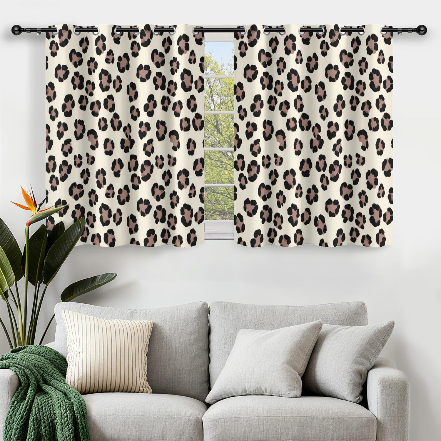 Brown and Beige Leopard Print Blackout Curtains,Triple Weaved Fabric ...