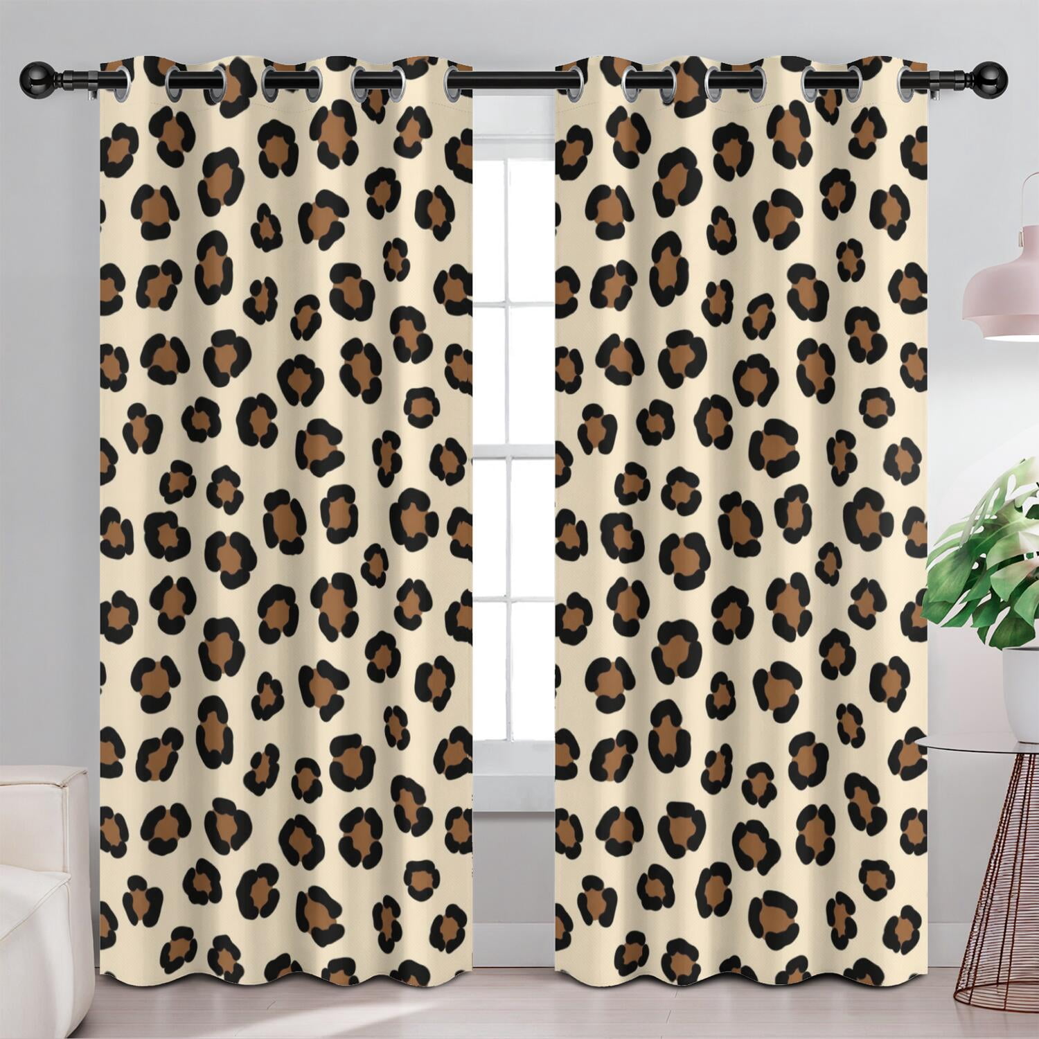 Brown and Beige Leopard Print Blackout Curtains,Triple Weaved Fabric ...