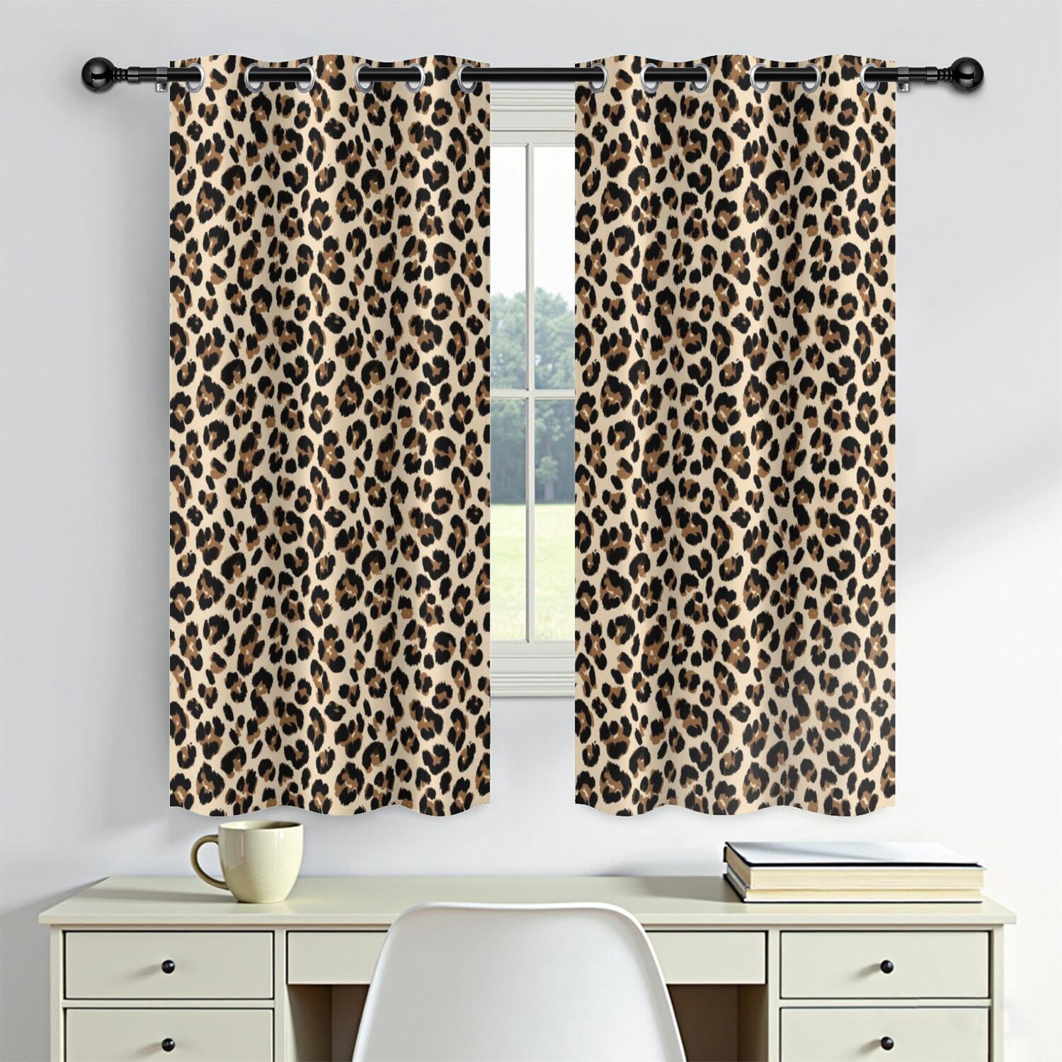 Brown and Beige Leopard Print Pattern Blackout Curtains,Triple Weaved ...