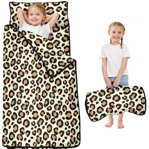 Brown and Beige Leopard Print Pattern Teens Toddler Nap Mat with Pillow ...
