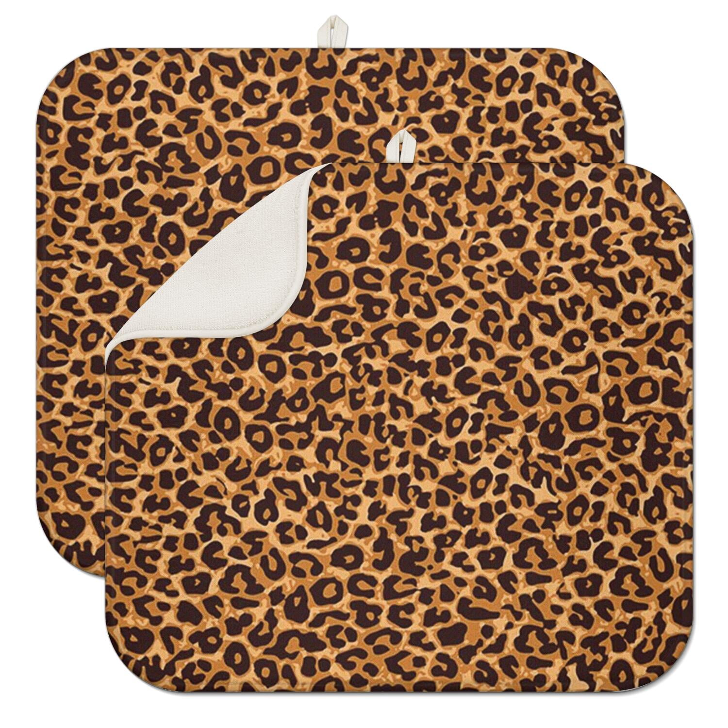 Brown and Black Leopard Print Dish Drying Mat for Kitchen 1 Pack, Ultra ...