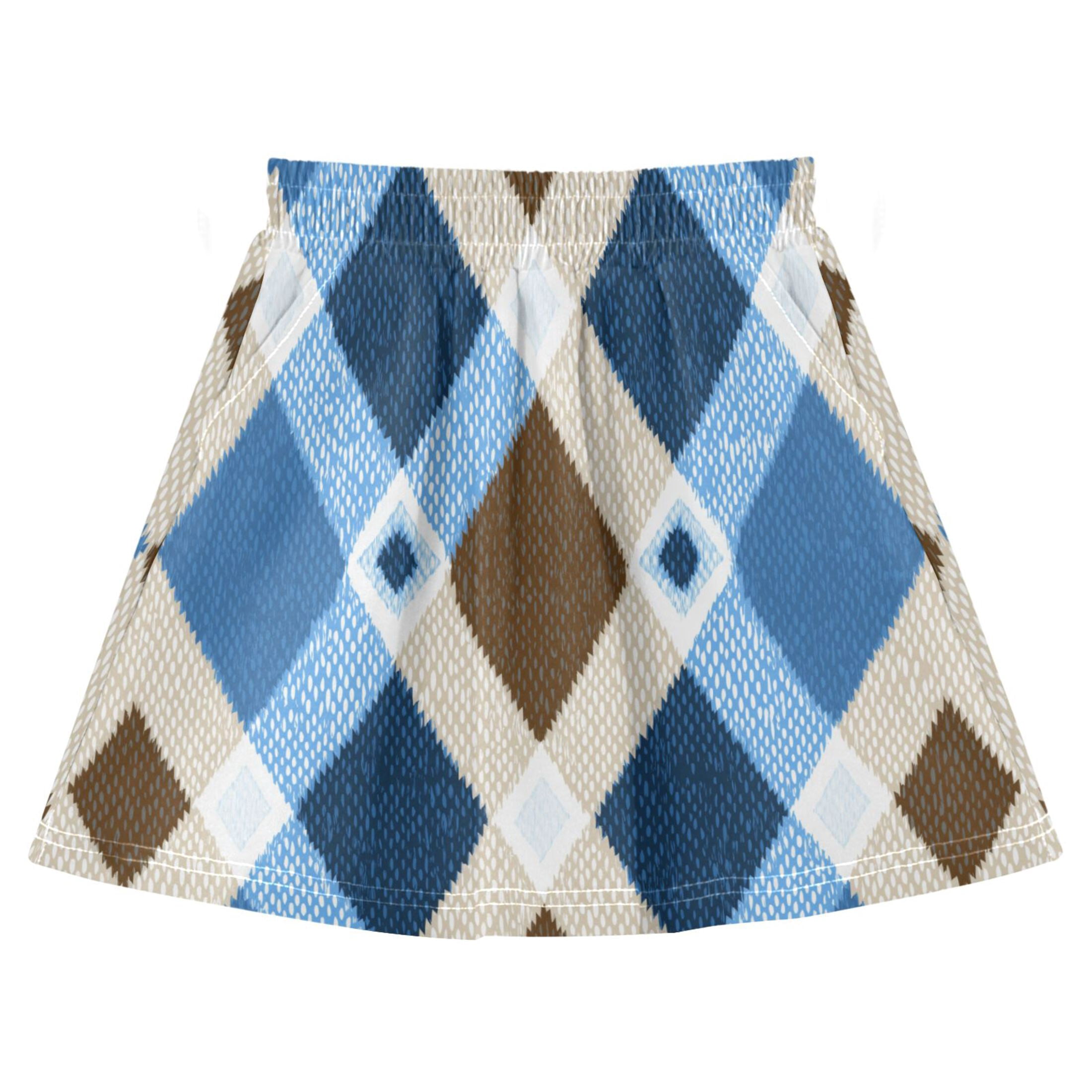 Brown and Blue Argyle Pattern Plaids Girls' Skirts A-Line Skirts with ...