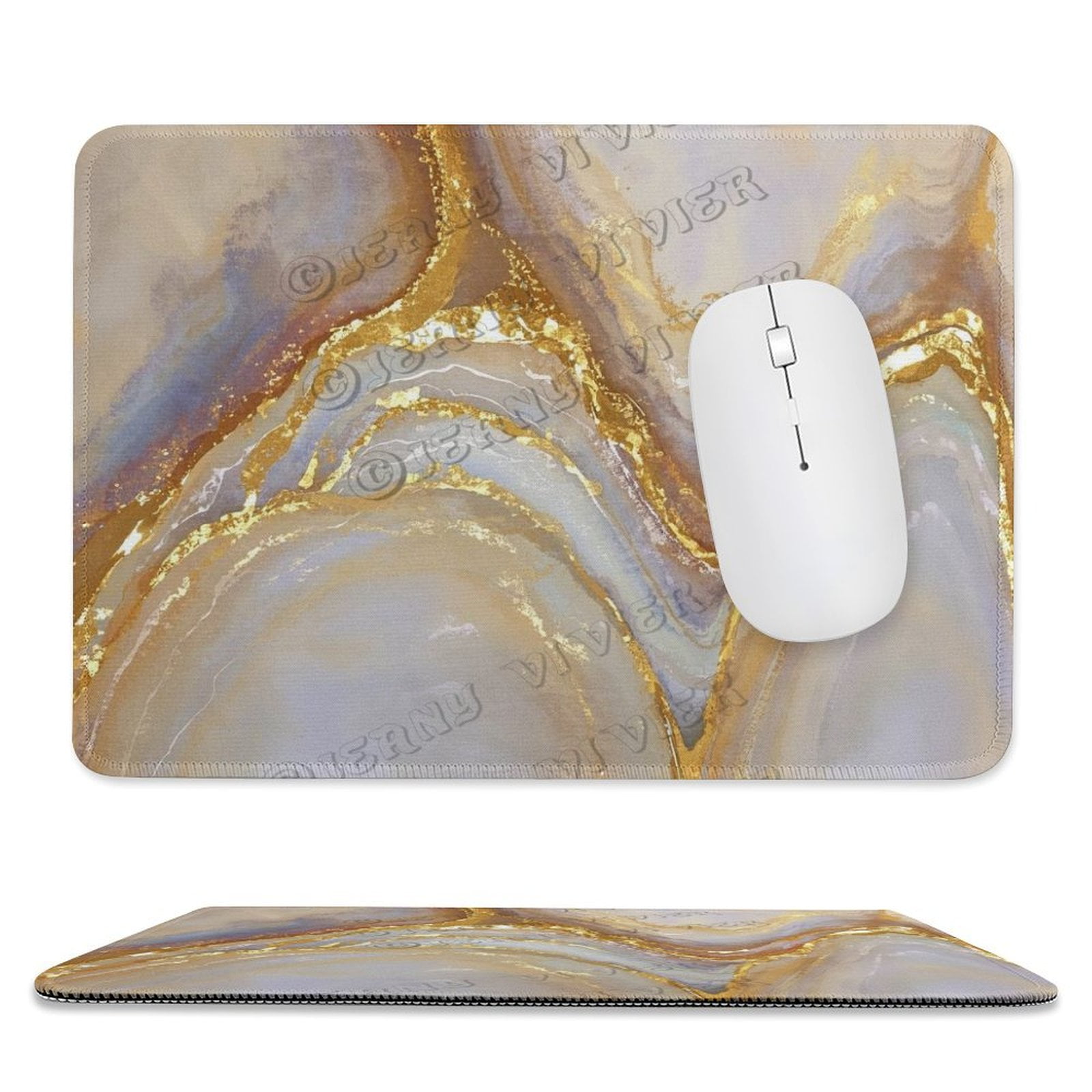 Brown and Golden Marble Mouse Pad, 8" x 10", Non-Slip Base, Stitched ...