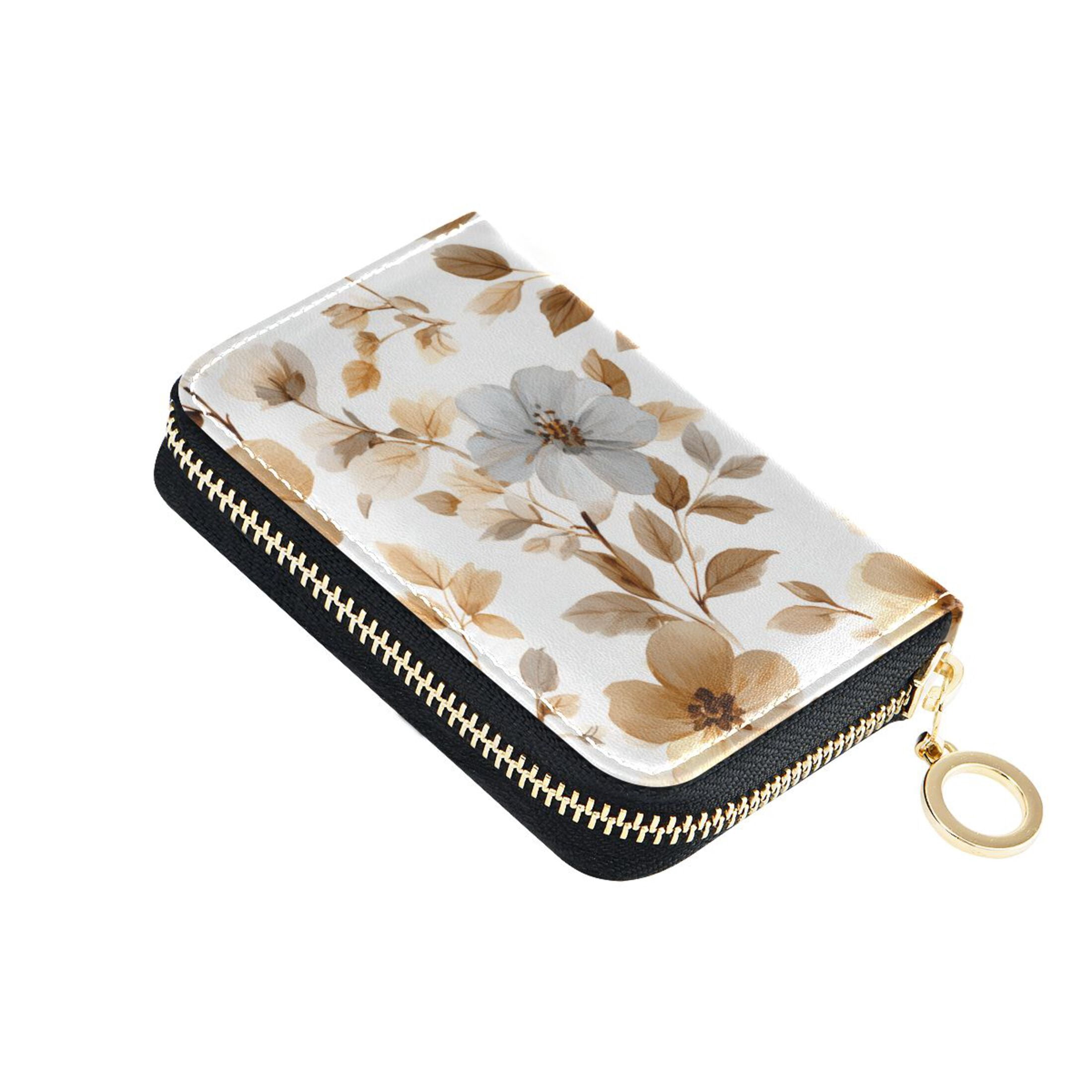 Brown and Gray Flowers Leaves Vector Women's Credit Card Holder PU ...