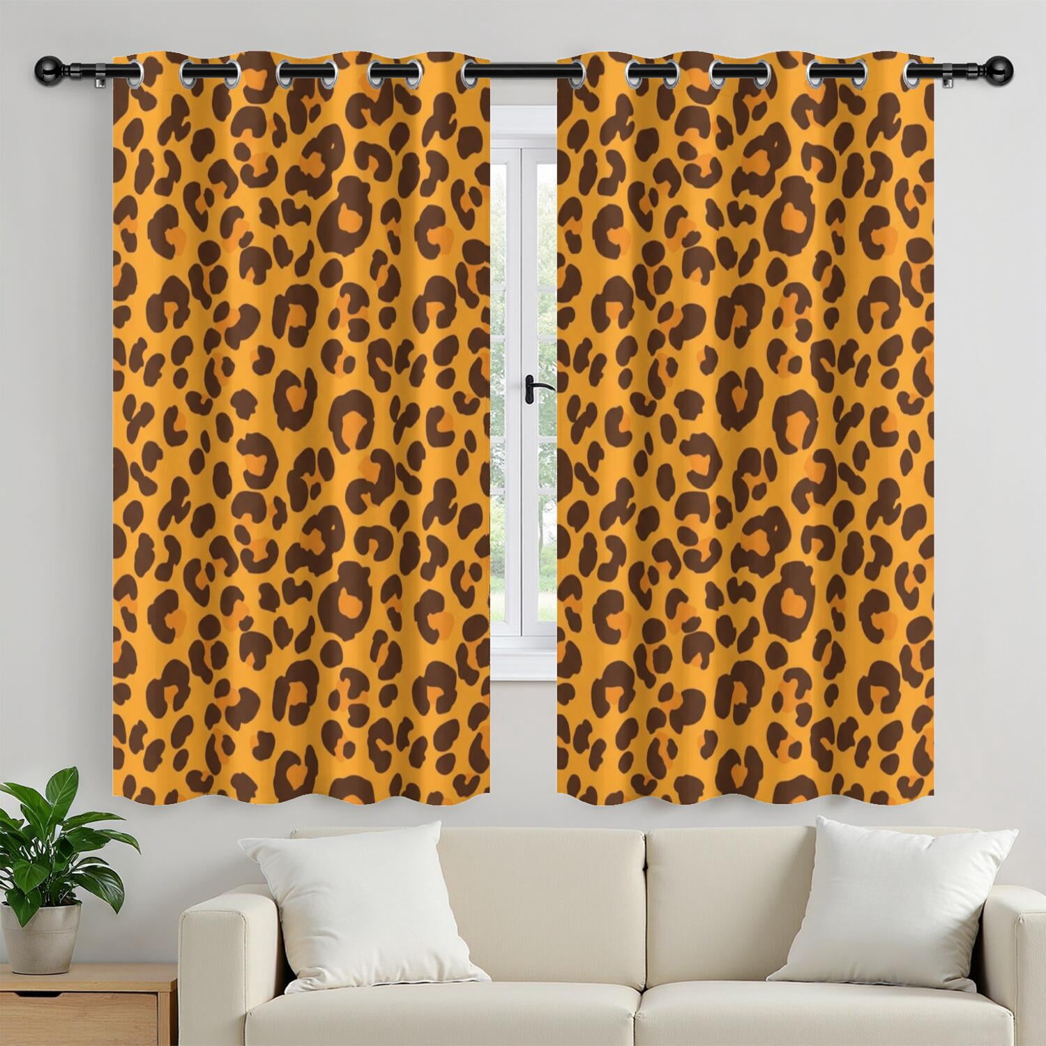 Brown and Orange Leopard Print Blackout Curtains,Triple Weaved Fabric ...