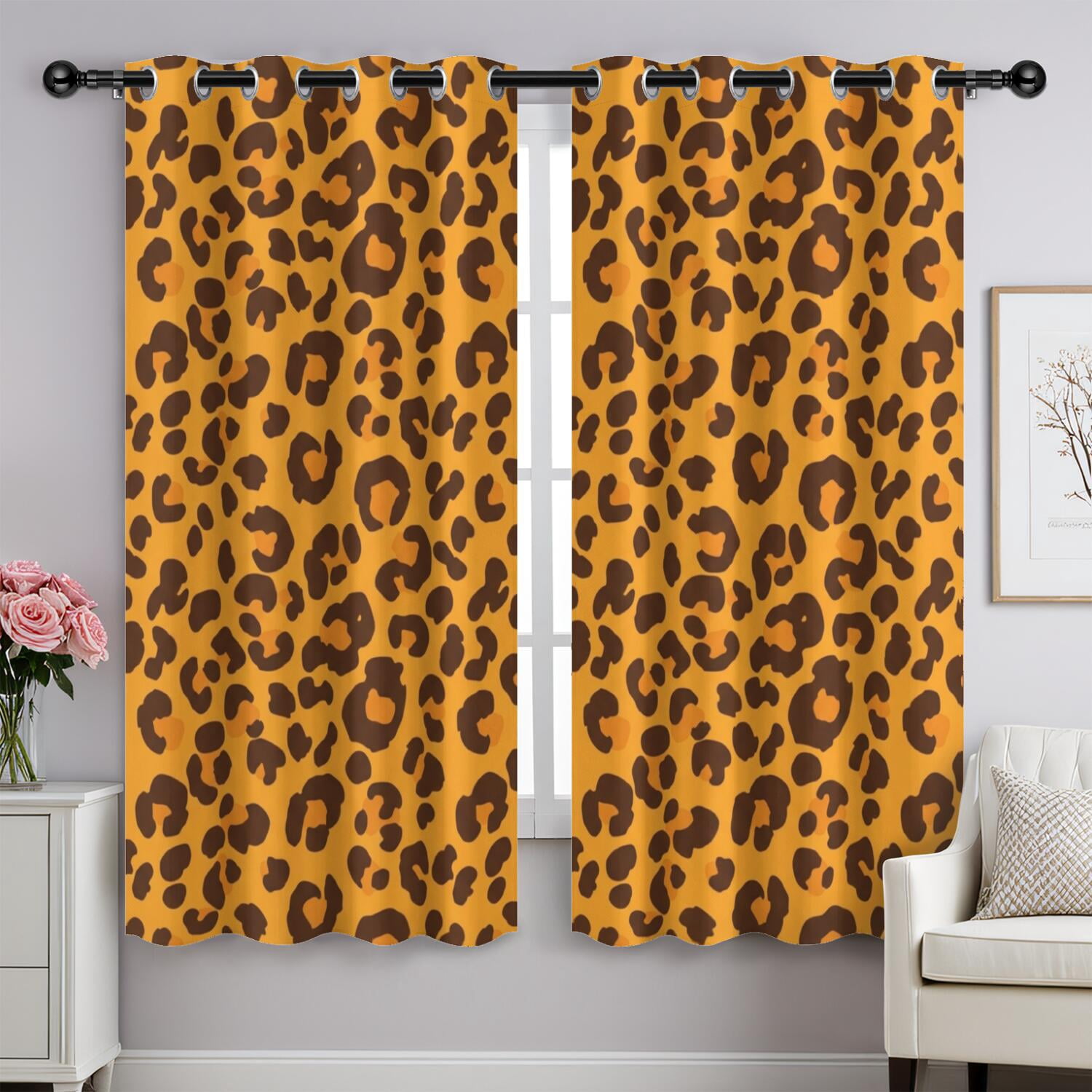 Brown and Orange Leopard Print Blackout Curtains,Triple Weaved Fabric ...