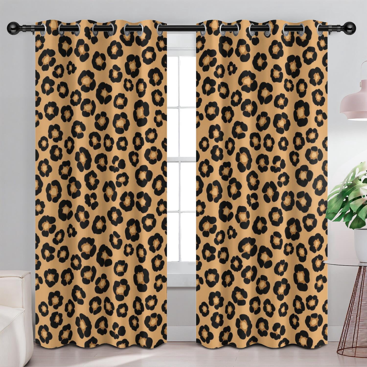 Brown and Orange Leopard Print Blackout Curtains,Triple Weaved Fabric ...