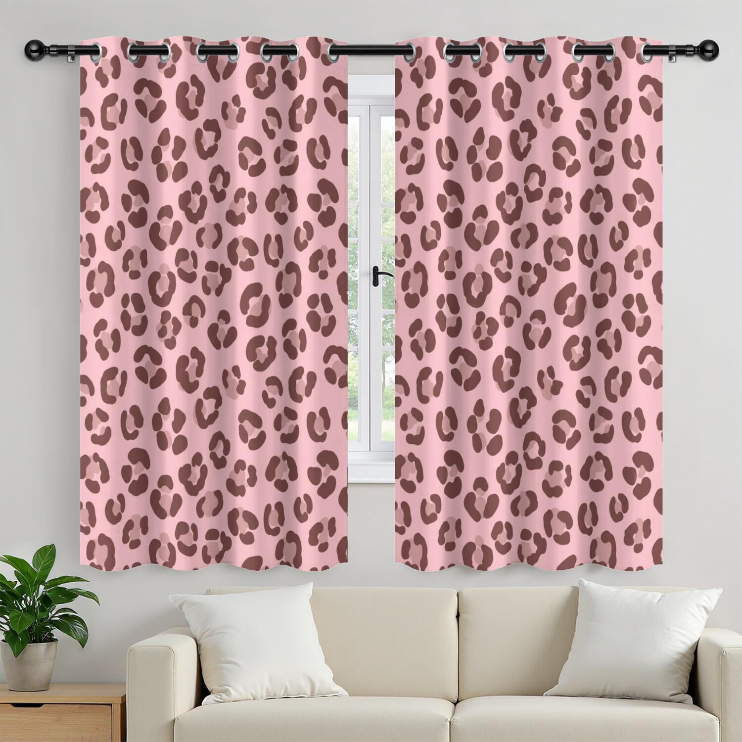 Brown and Pink Leopard Print Blackout Curtains,Triple Weaved Fabric ...