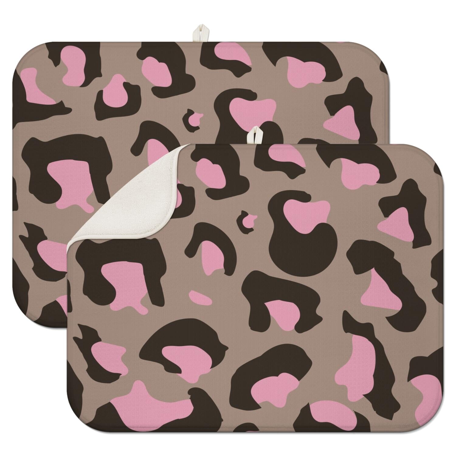 Brown and Pink Of Leopard Print Dish Drying Mat for Kitchen 1 Pack ...