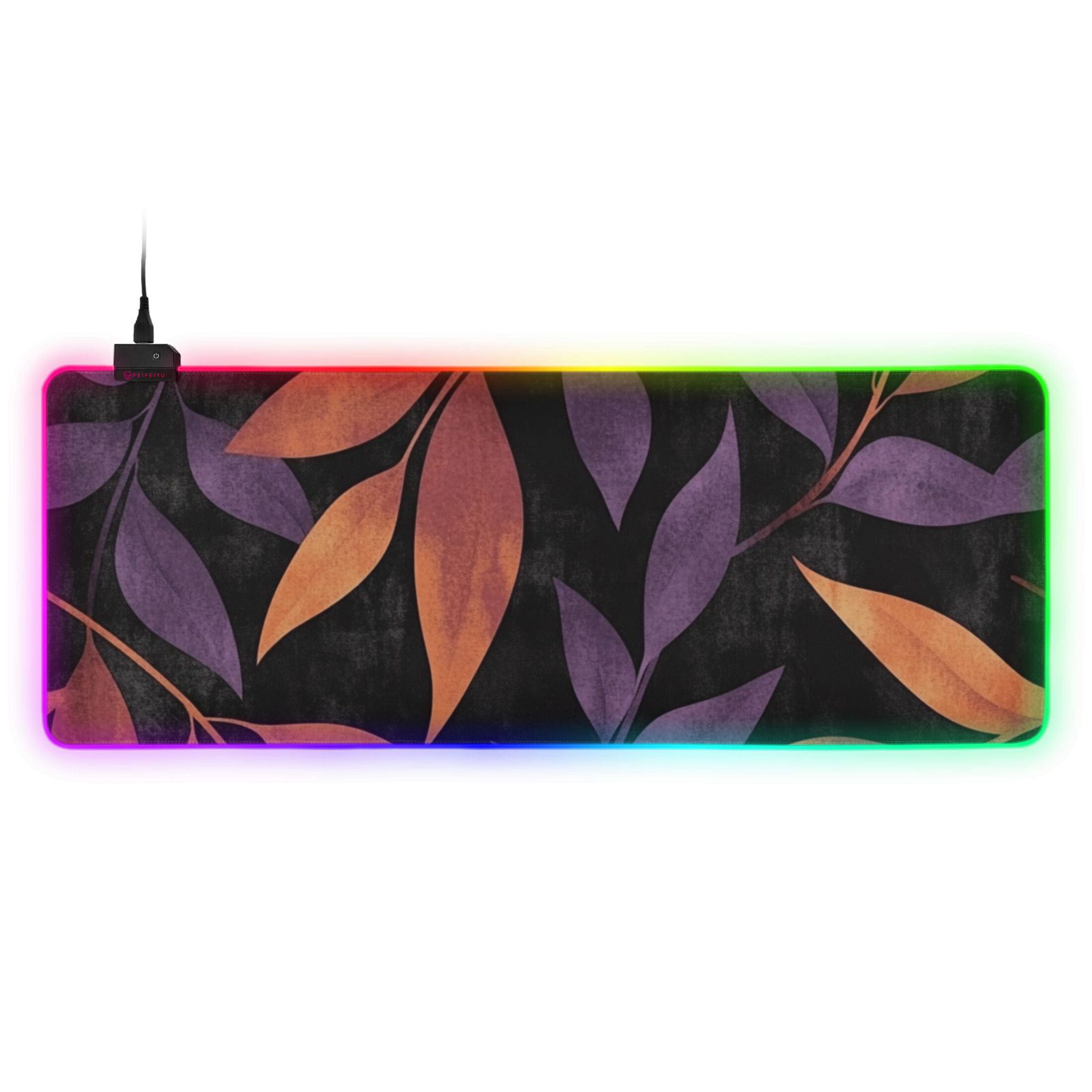 Brown and Purple Leaves RGB Gaming Mouse Pad Large Keyboard Mat Rubber ...