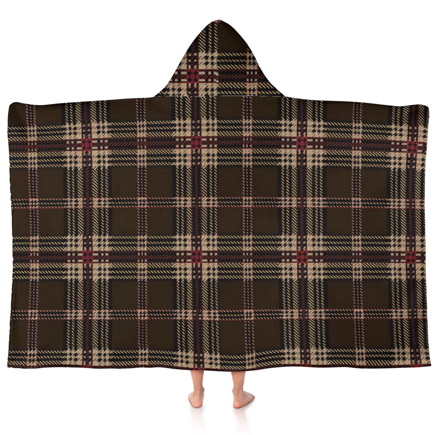 Brown and Red Checkered Pattern Teens Hooded Bath Towel Wrap for Ages 3 ...