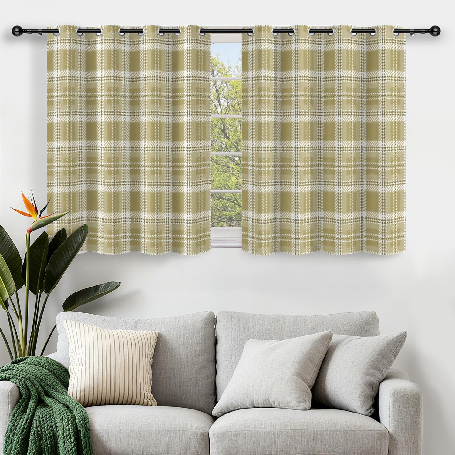 Brown and White Checkered Pattern Blackout Curtains,Triple Weaved ...