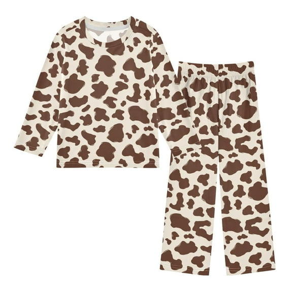 Brown and White Cow Print Spots Cozy Soft Long Sleeves Top and Pants 2 ...
