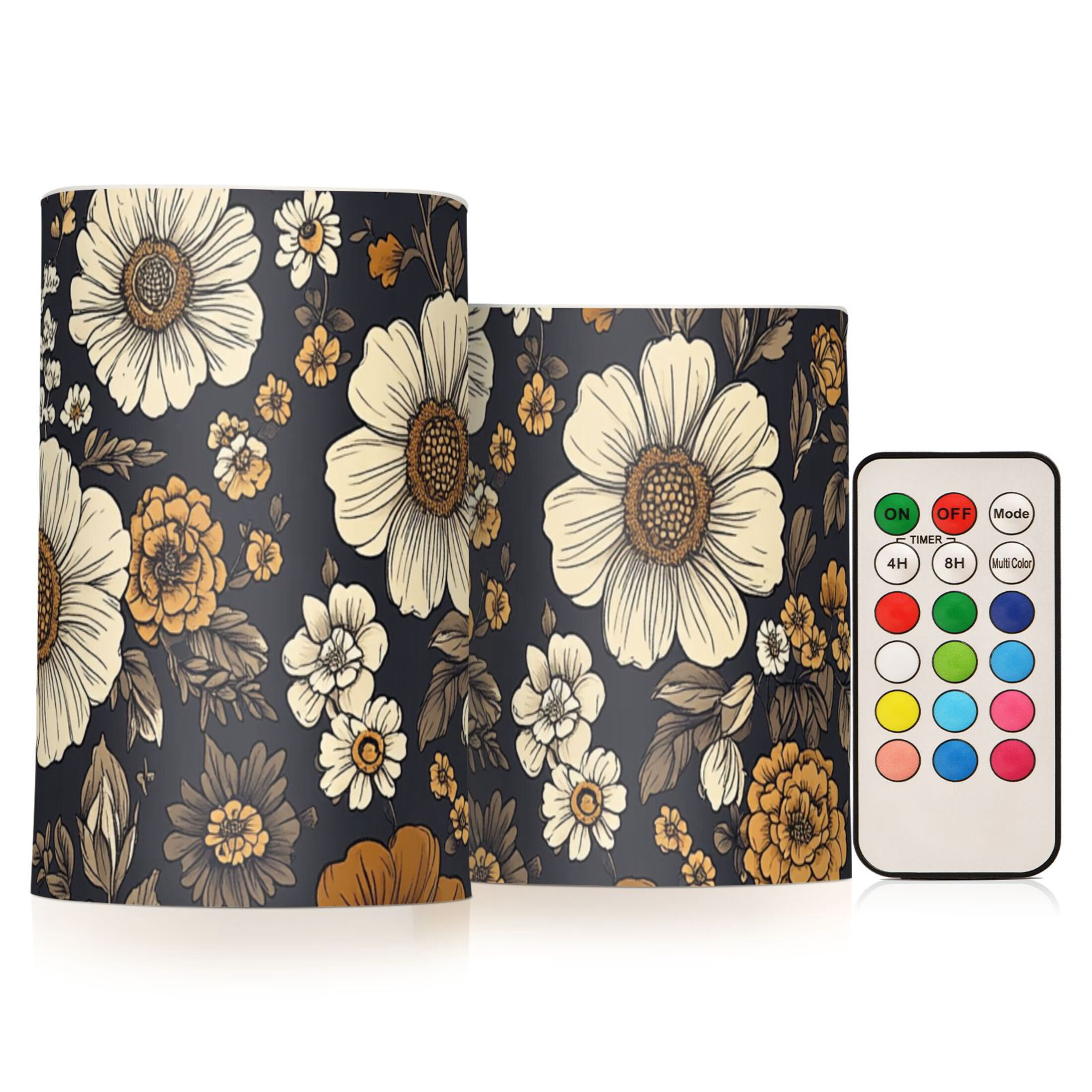 Brown and White Floral Flickering Flameless Candles Battery Operated ...