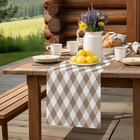 Brown and White Plaid Table Runner 72 Inch Long Farm Lattice Table ...