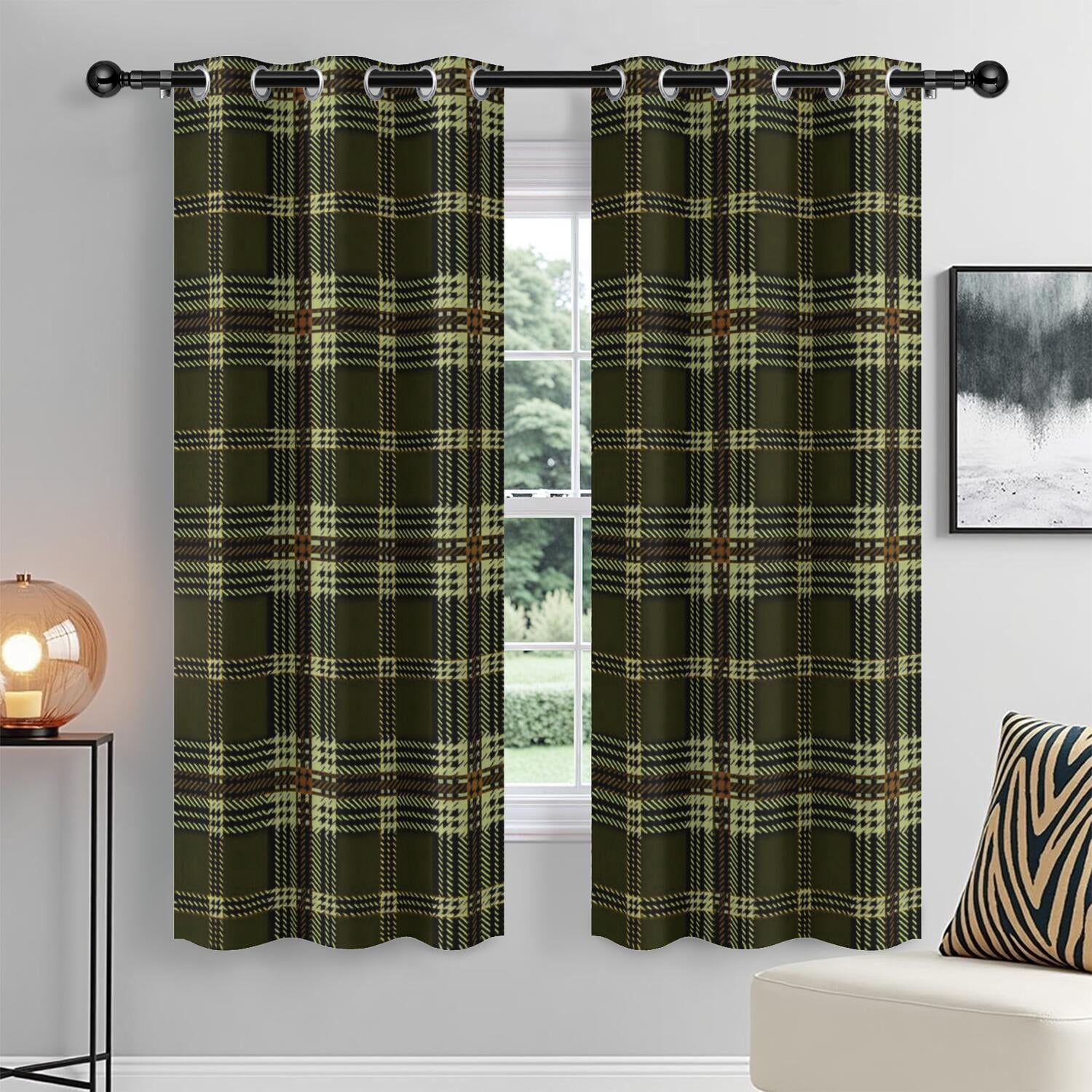 Brown and Yellow Checkered Pattern Blackout Curtains,Triple Weaved ...