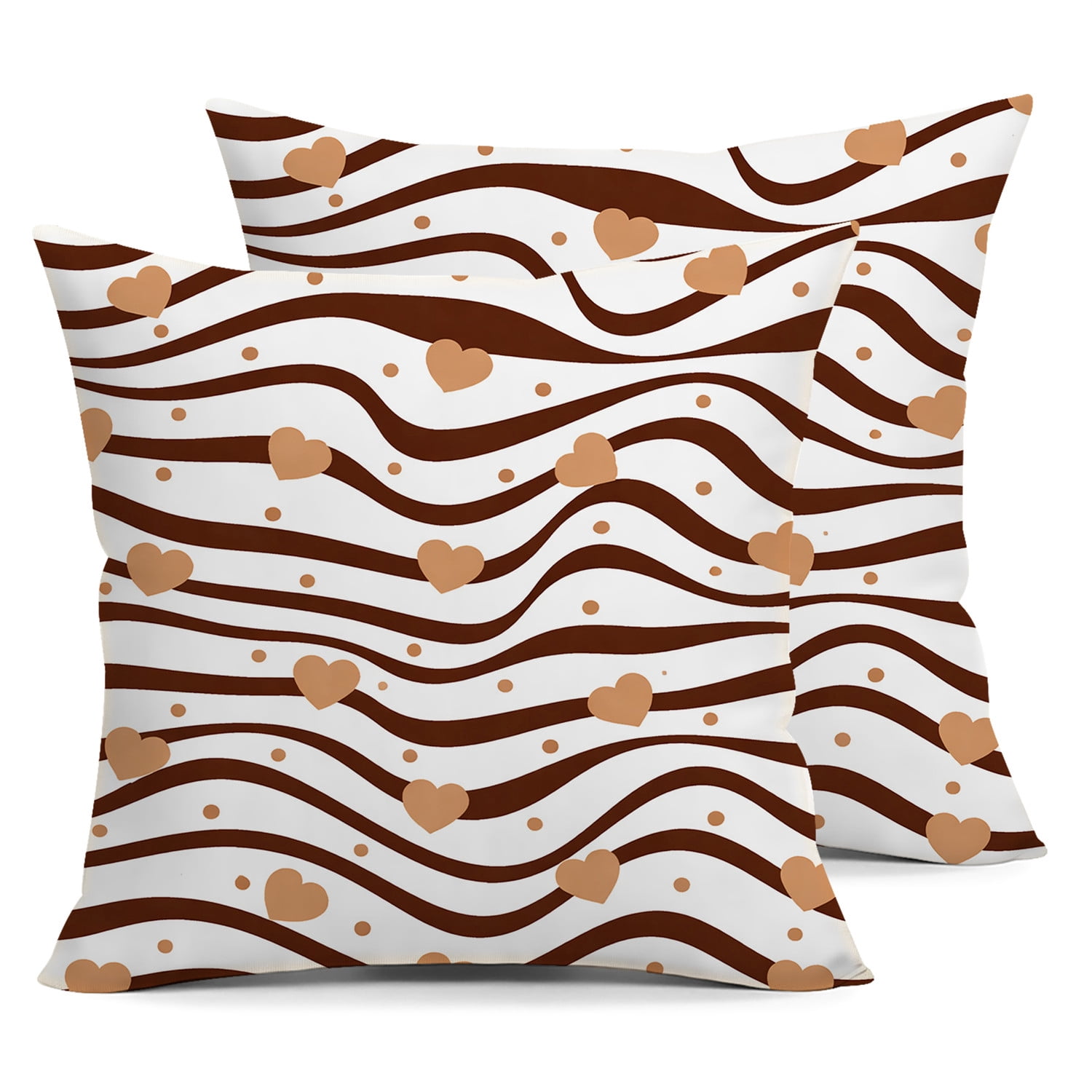 Brown-and-white wave heart stripe four-season pillowcase is suitable ...