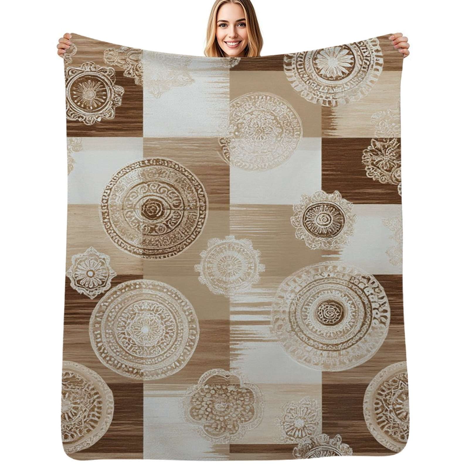 Brown beige patterned rug design Flannel Blankets Soft Warm Throw ...
