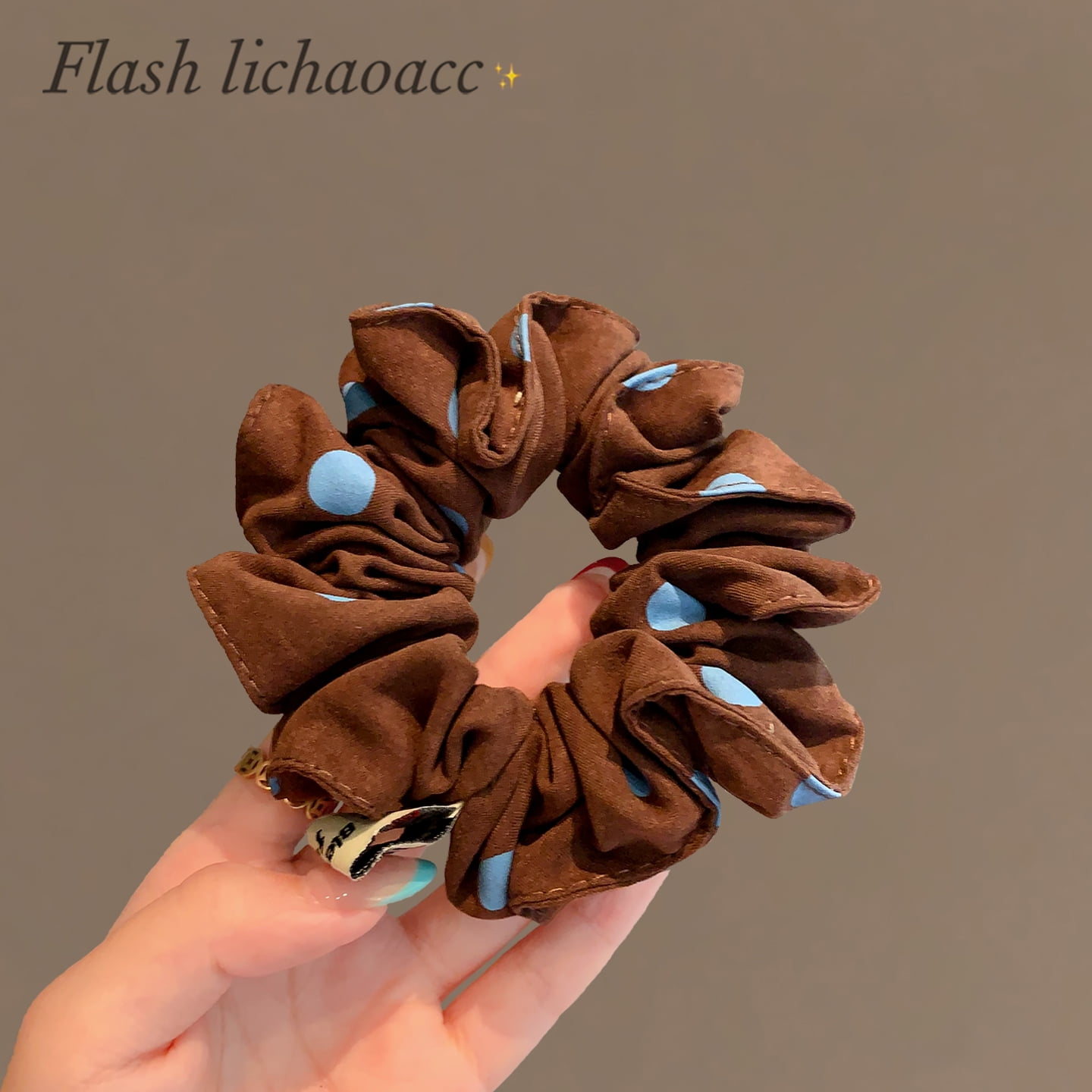 Brown cloth polka dot intestinal ring hair rope new Korean hundred tie ...