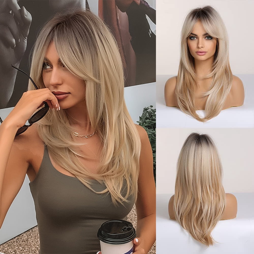 Brown gradient to blonde long curly wig | Permable and dyeable high ...