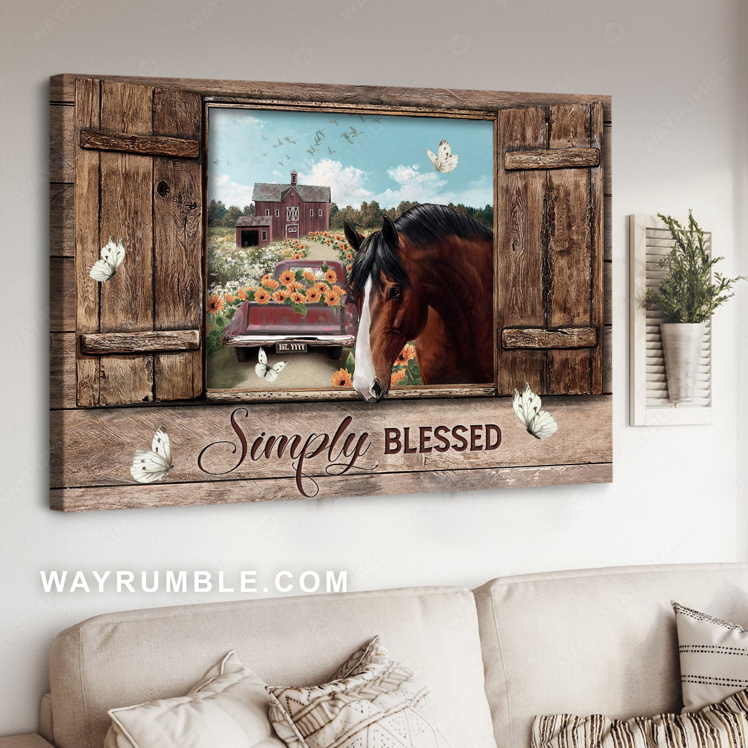 Brown horse, Farm truck, Flower filed, Simply blessed - Jesus Landscape ...