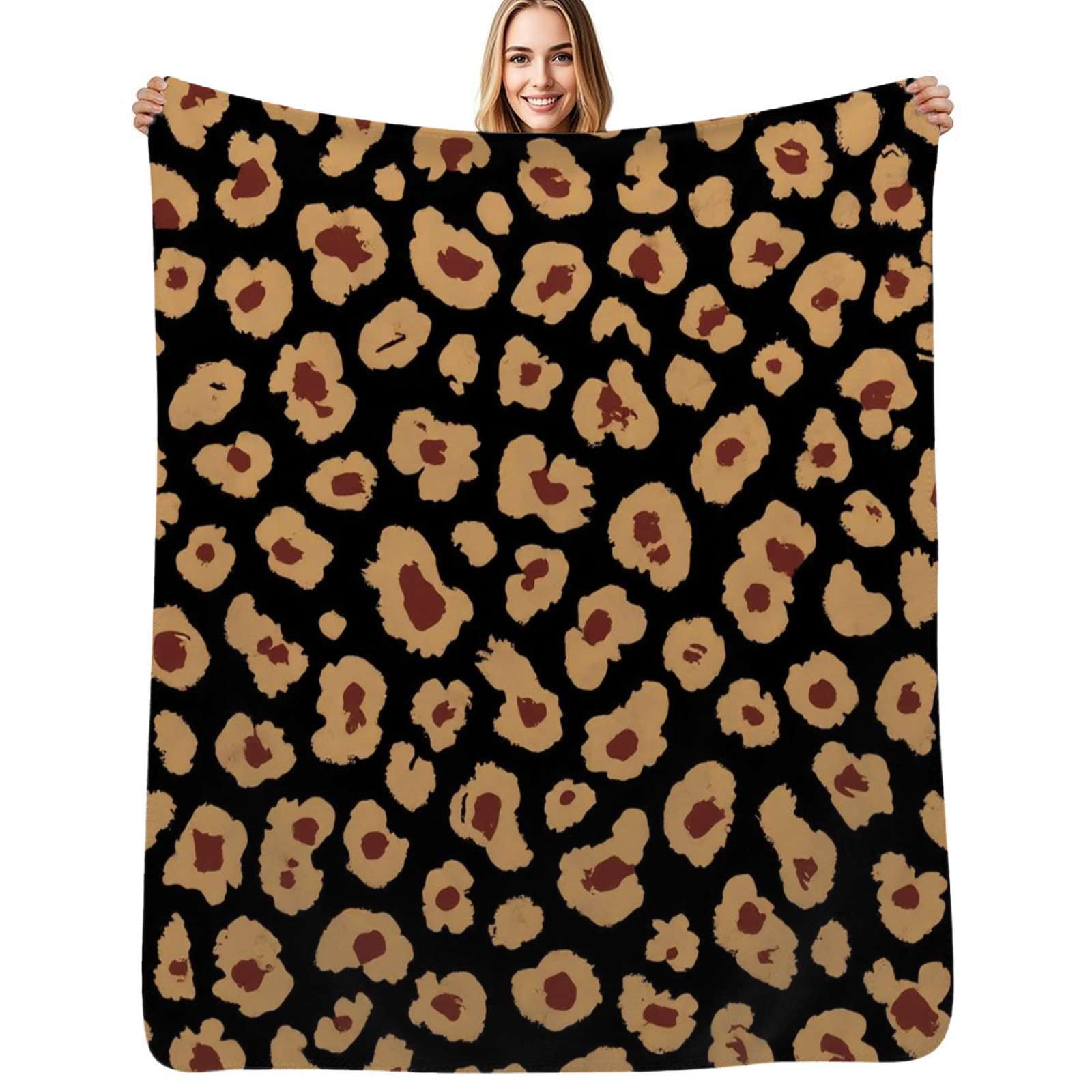 Brown leopard print black background Flannel Blankets Soft Warm Throw Blanket Autumn Camping ...