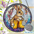 Brown rabbit yellow rain boots pink flowers Stained Glass Design. Best ...