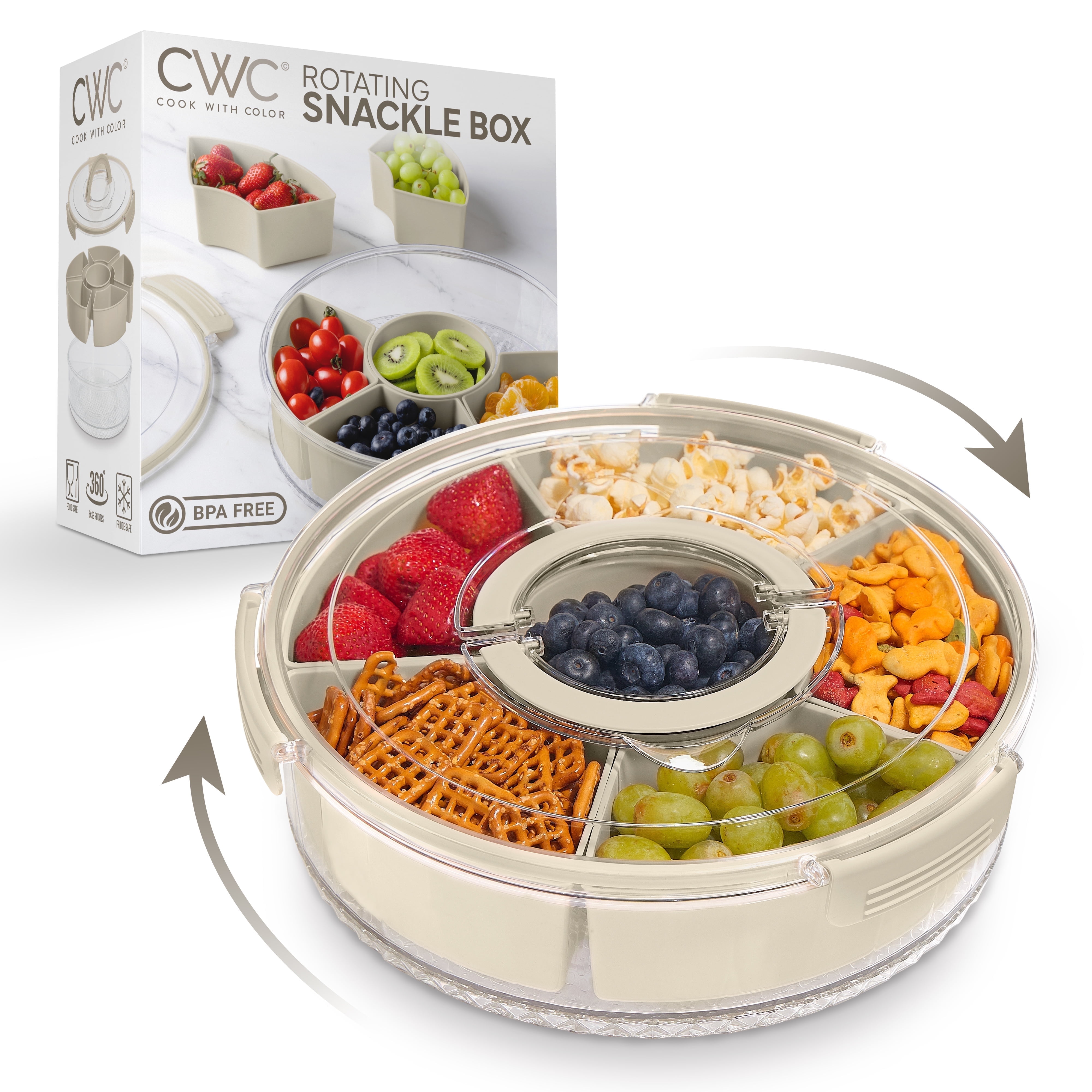Cook With Color Round Snackle Box – 6-Compartment Serving Tray with Lid ...