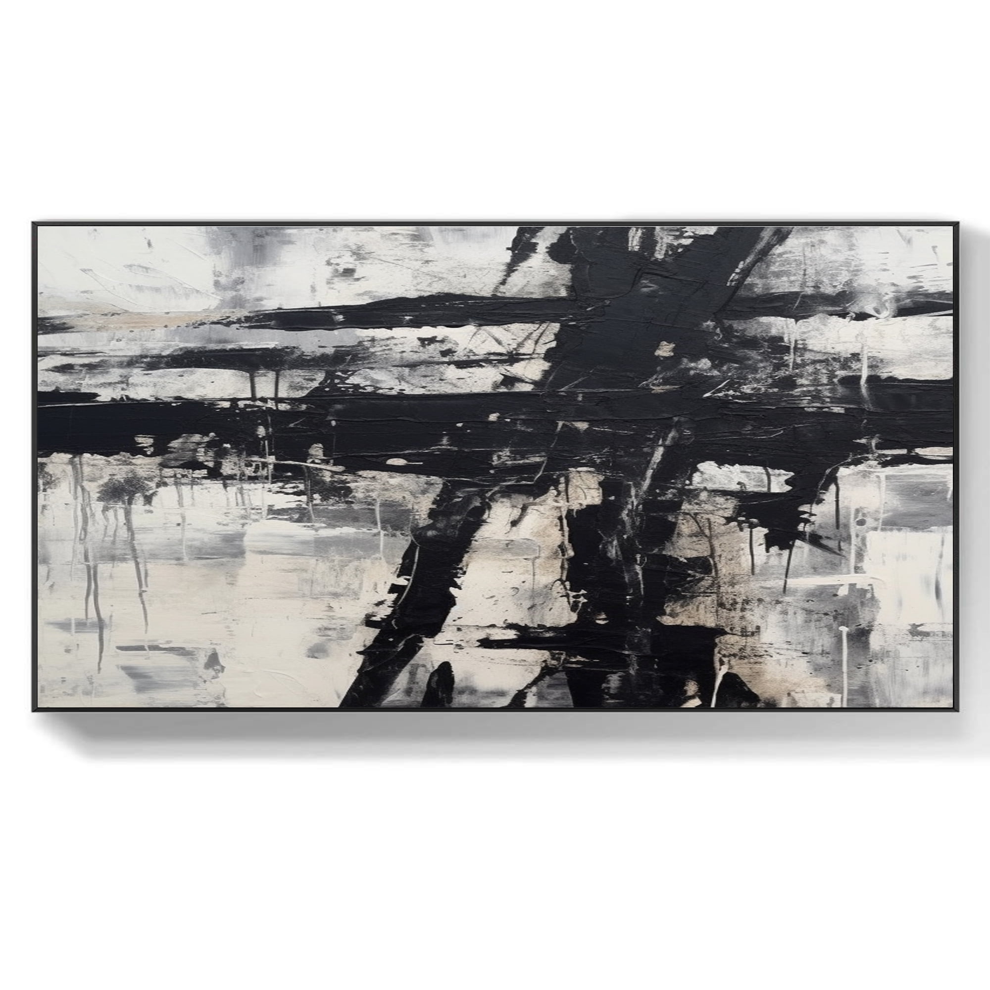 Brown and white abstract painting on canvas large black wall art ...