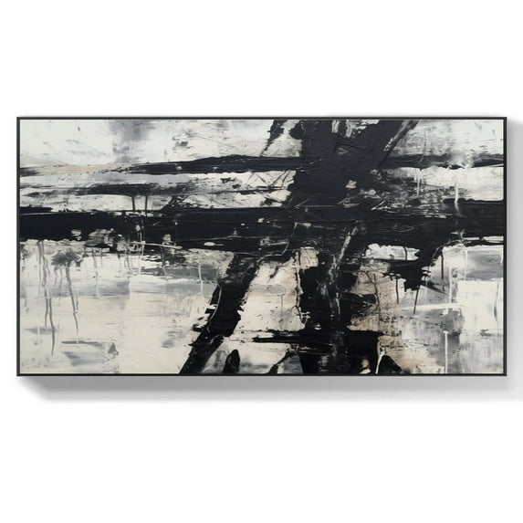 Brown and white abstract painting on canvas large black wall art ...