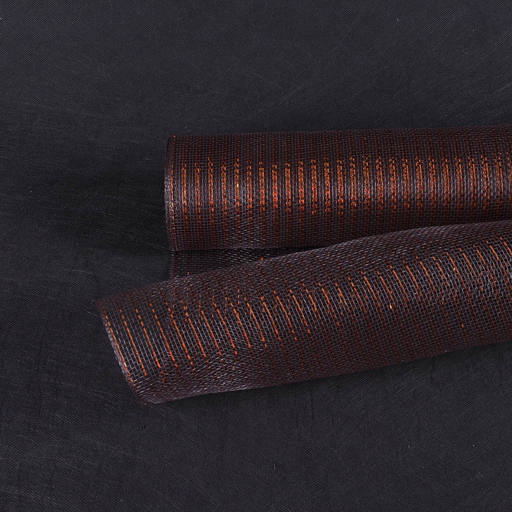 Brown with Copper Line - Deco Mesh Wrap Metallic Stripes - ( 21 Inch x ...