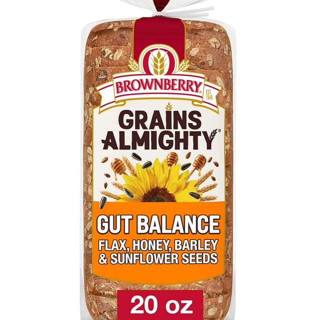 Brownberry Grains Almighty Gut Balance Bread, 20 oz, Whole Grain Thin Sliced Seeded Bread, Bag ...