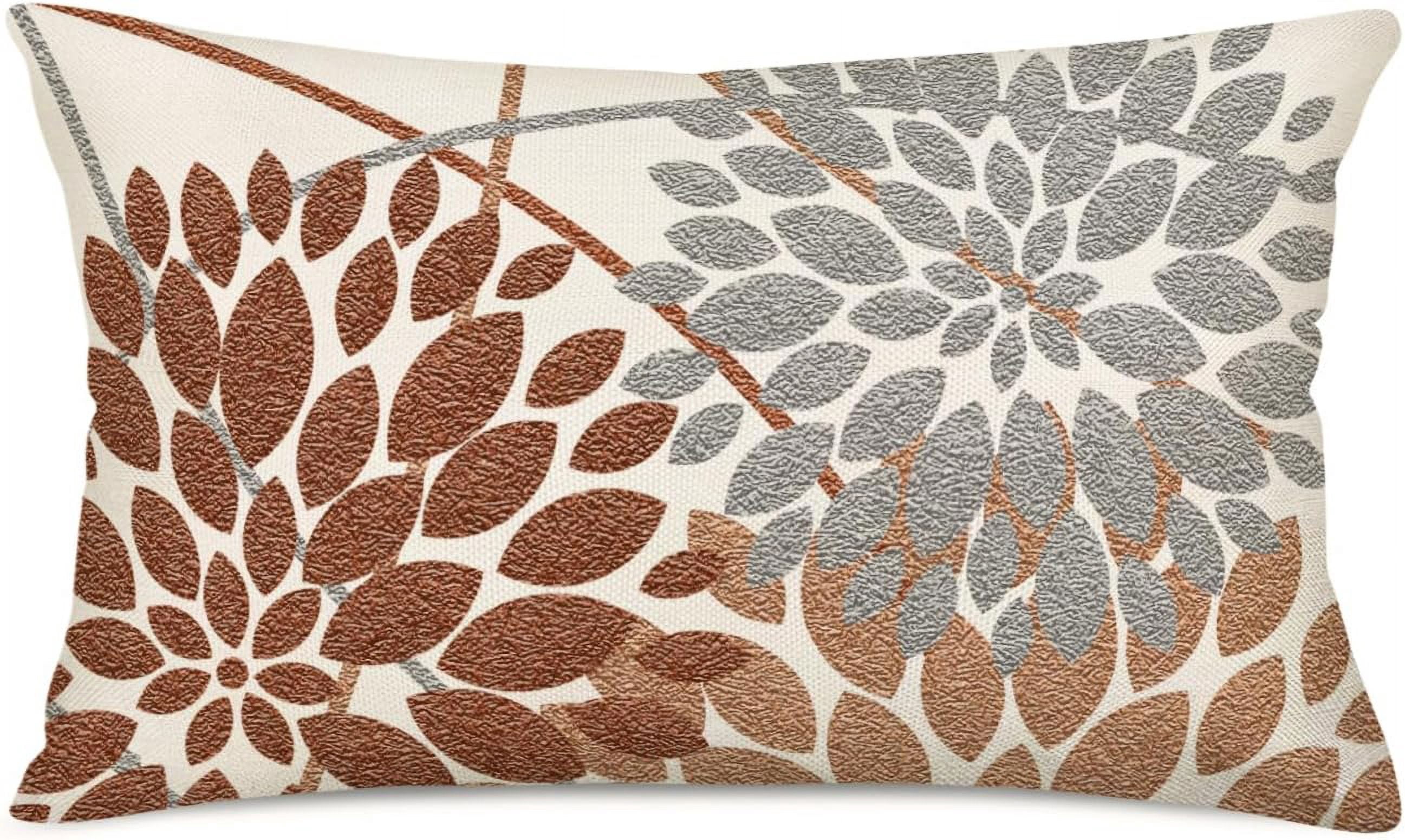 Brownish Red Decorative Dahlia Boho Lumbar Pillow Covers 12x20 Inch ...