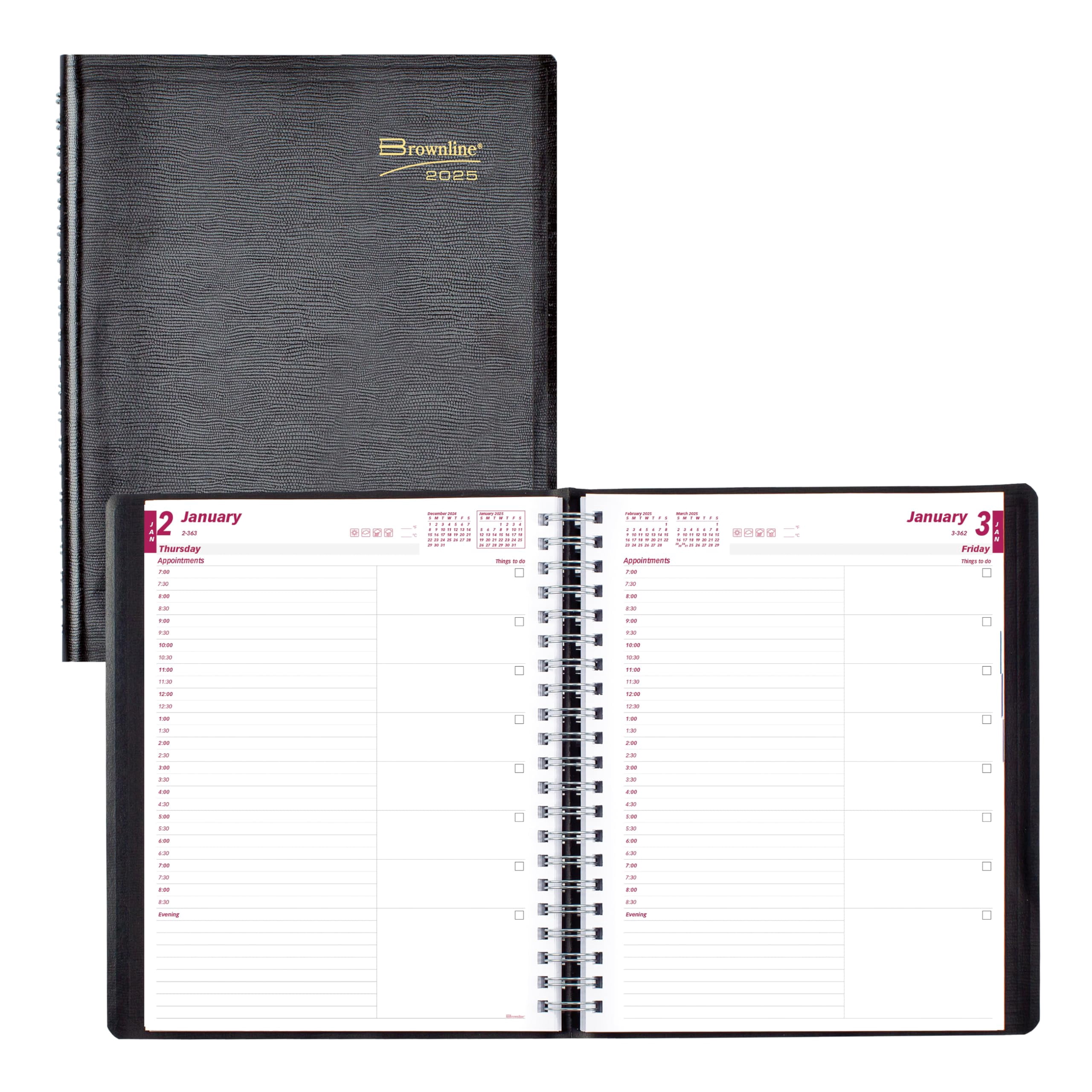 Brownline Essential Daily Planner 2024, 11-inch Height, Black, Office ...