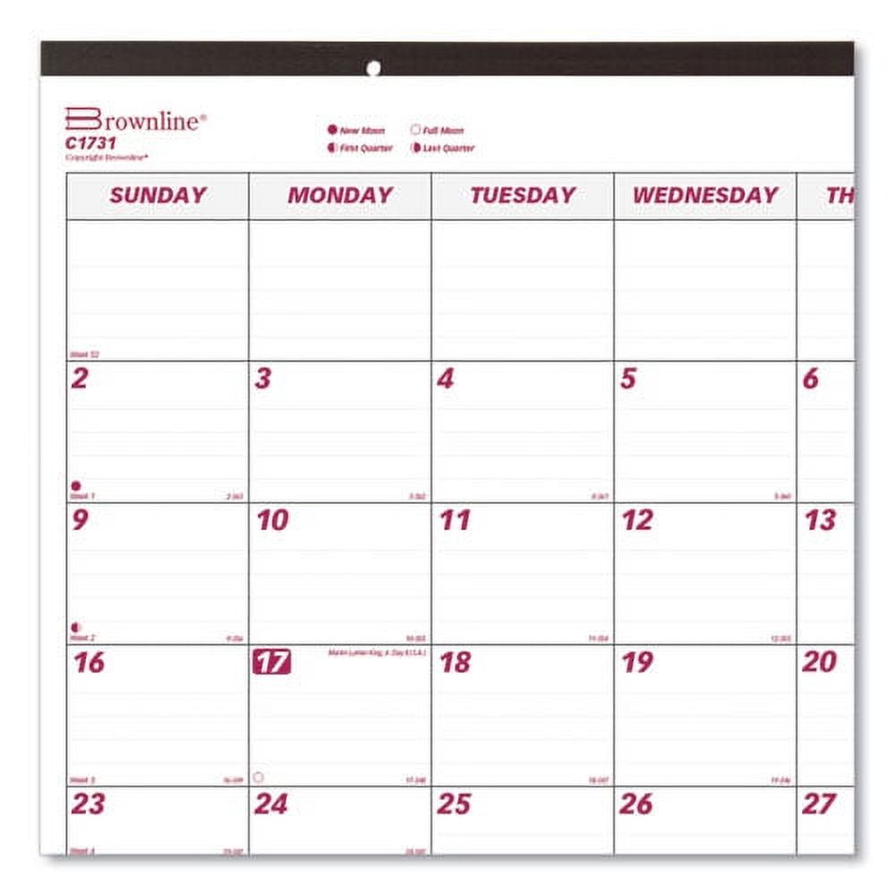 Brownline Monthly Desk Pad Calendar, 22 x 17, White/Burgundy Sheets ...