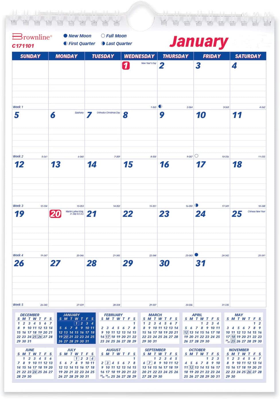 Brownline Wall Calendar Monthly 8x11" English (c171101) - Walmart.com