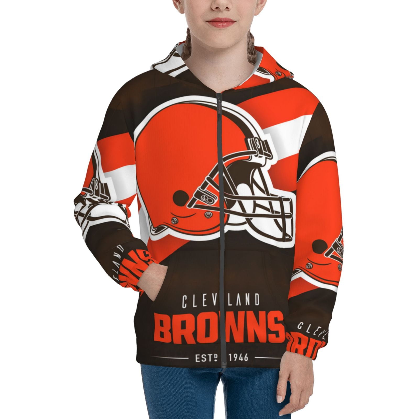 Browns Football Team Logo Print Zip-Up Sweatshirt - a Cozy Unisex ...