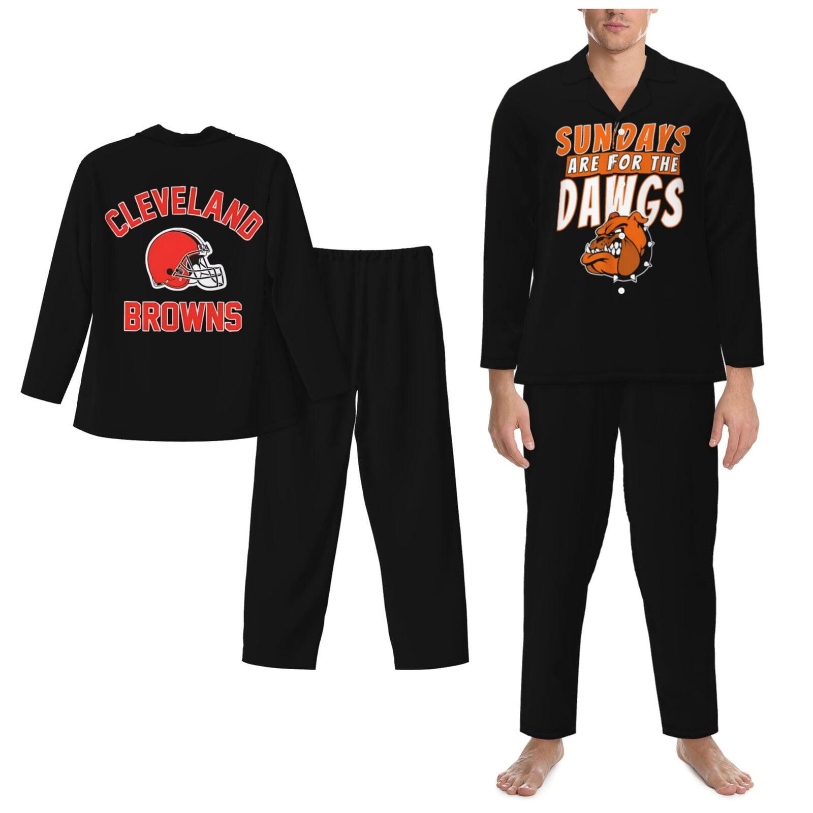 Browns Men's long-sleeved pajama suits for football teams custom ...
