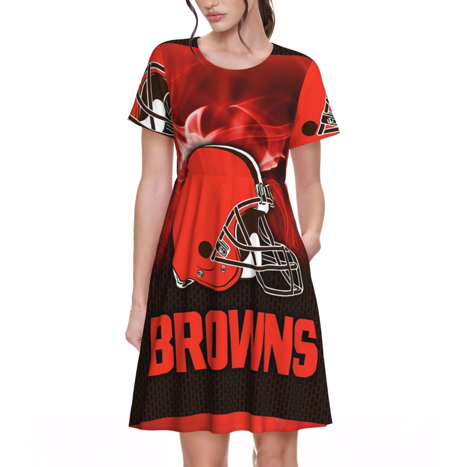 Browns Women's Short Sleeve Dress Ball Team Print Round Neck Summer ...