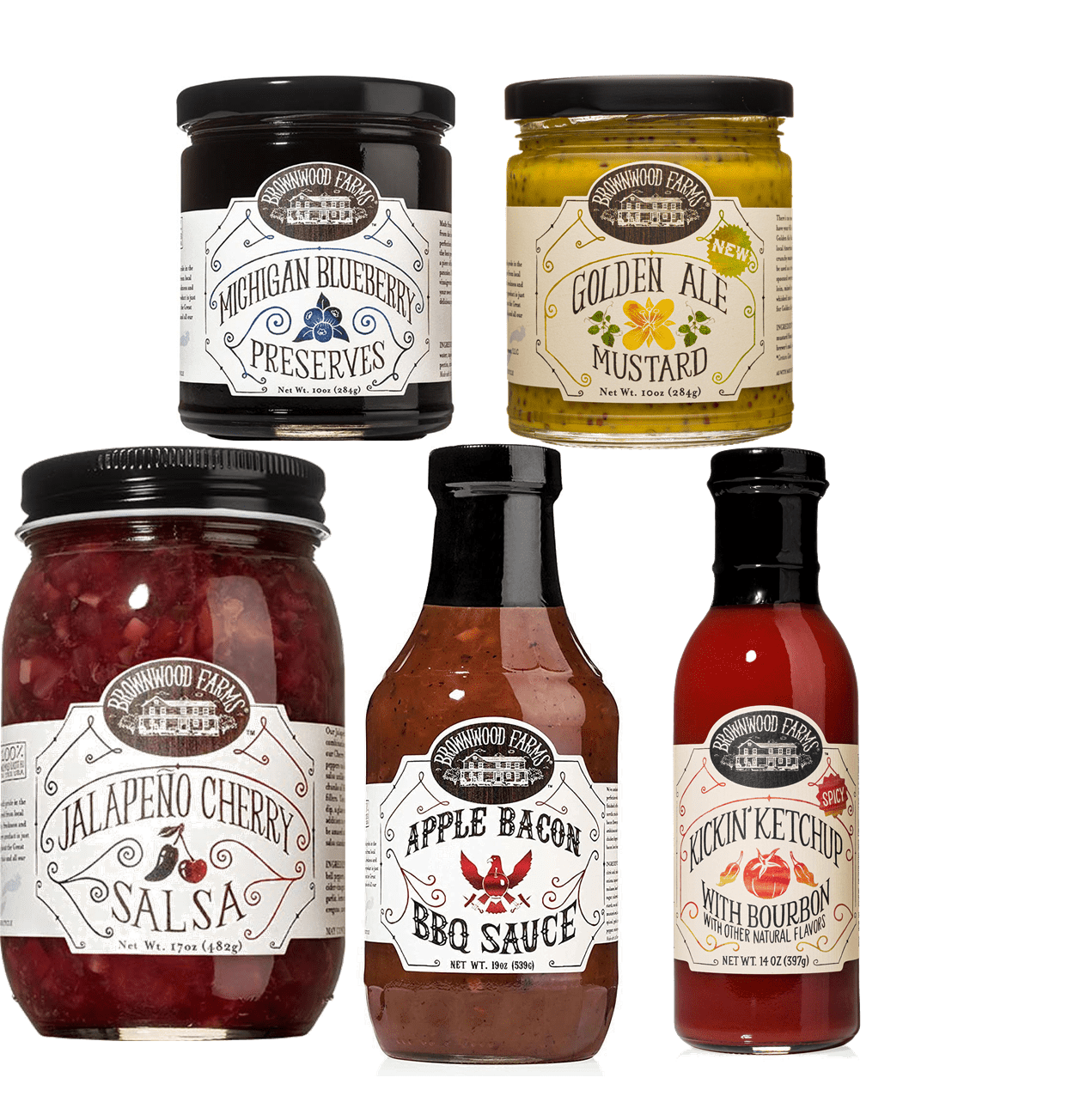 Brownwood Farms BBQ Sauce, Kickin' Ketchup, Ale Mustard, Cherry Salsa ...