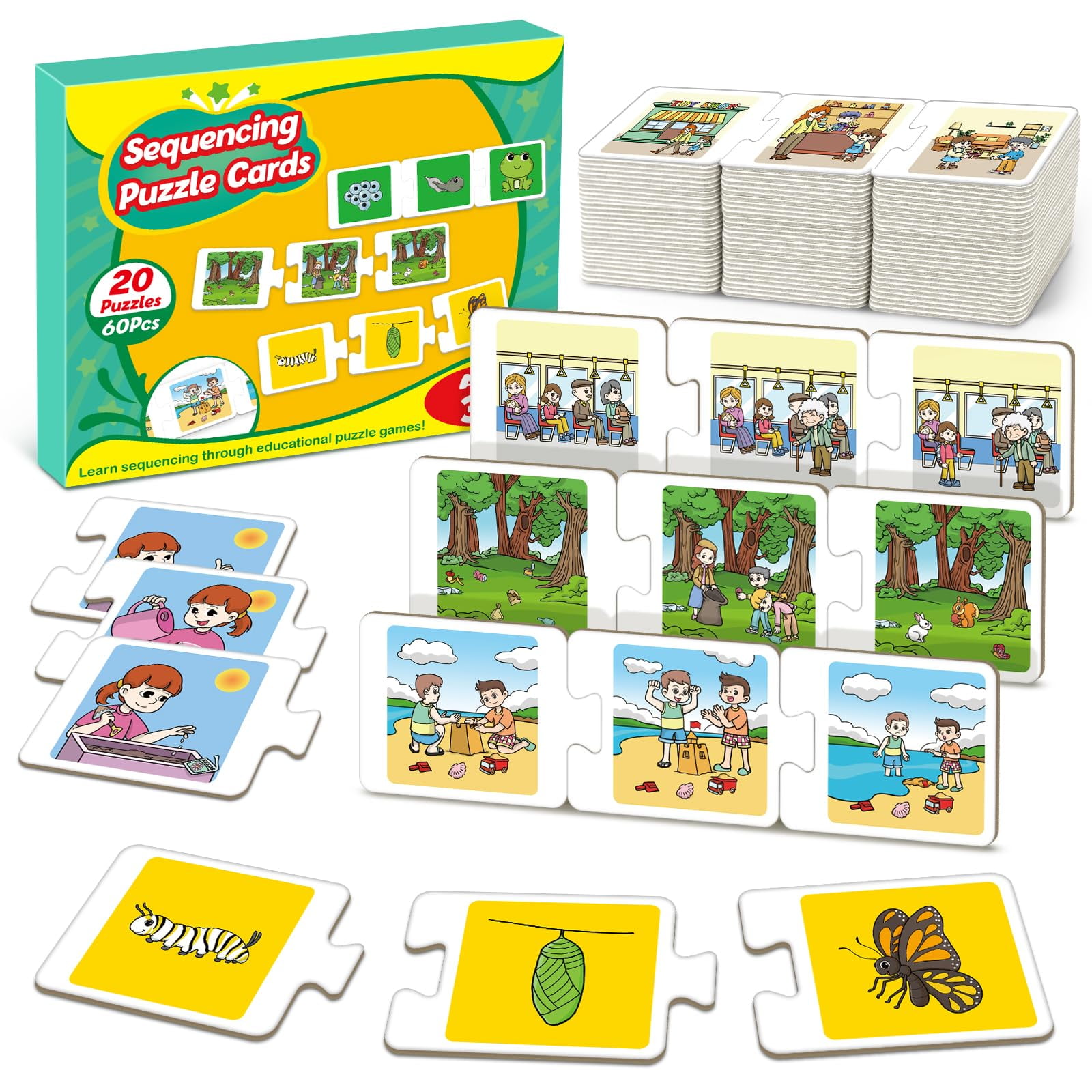 Broytain Sequencing Puzzle Cards,Sequence AIF4 Game for Kids,Toddler Puzzle,Speech Learning ...