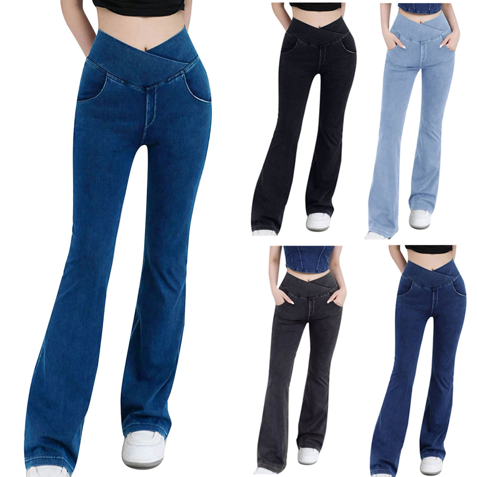 Brqkzdu Bell Bottom Jeans for Women High Waist Crossover Yoga Flare ...