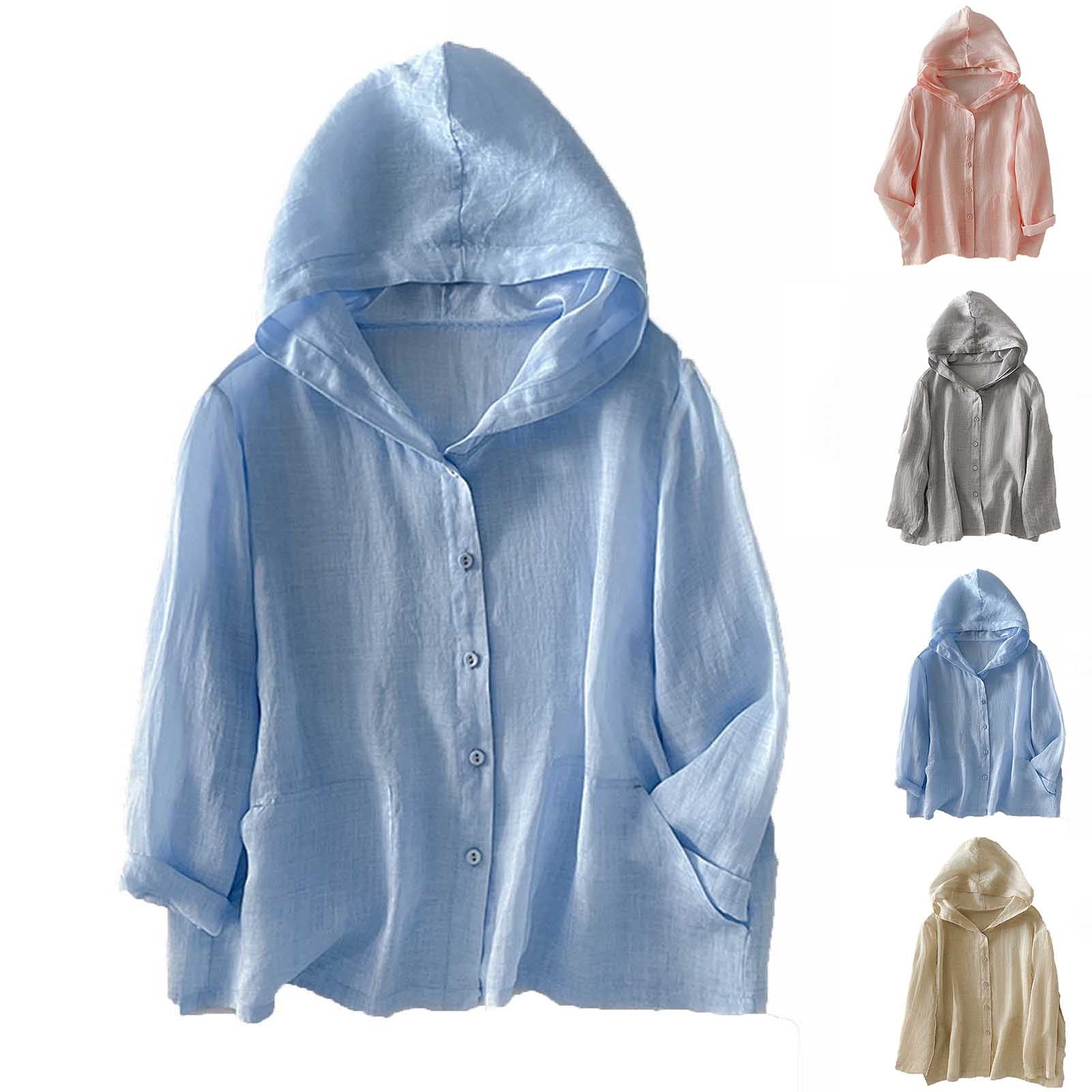 Brqkzdu Button Down Hooded Shirts for Women Fall Long Sleeve ...