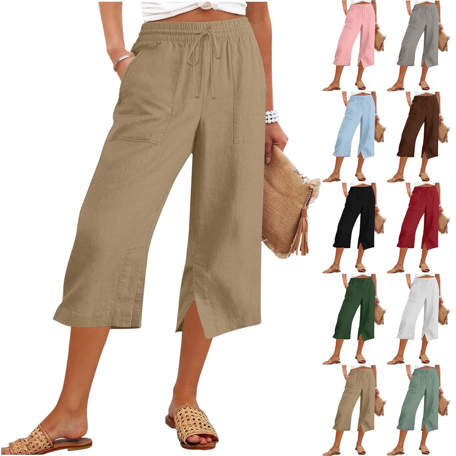 Brqkzdu Capri Pants for Woman Elastic Waist Drawstring Lounge Pants ...