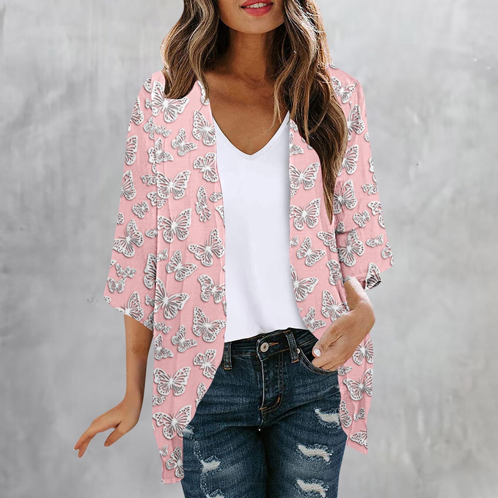 Brqkzdu Chiffon Kimono Cardigans for Women Open Front Puff Sleeve ...