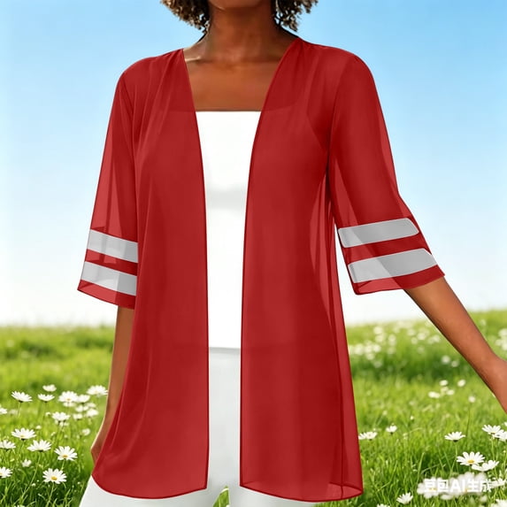 Brqkzdu Chiffon Kimonos Cardigans for Women Half Sleeve Sheer Long ...