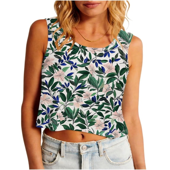 Brqkzdu Cropped Tank Tops for Women Trendy Printed Crew Neck Sleeveless ...