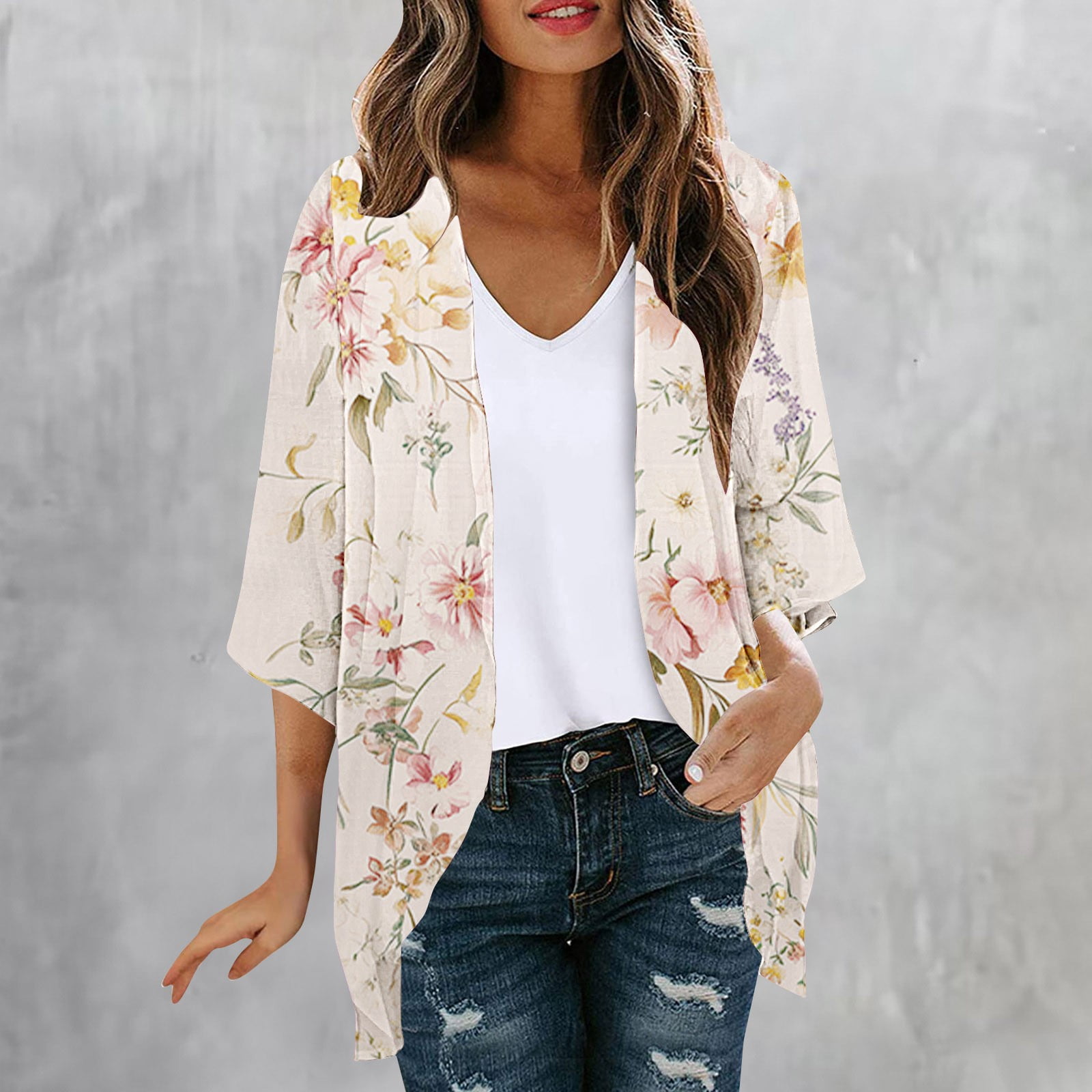 Brqkzdu Floral Kimono Cardigans for Women Puff Sleeve Open Front ...