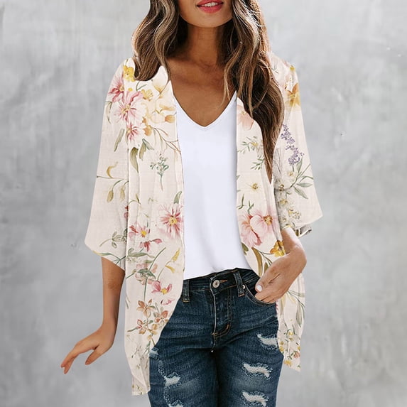 Brqkzdu Floral Kimono Cardigans for Women Puff Sleeve Open Front ...